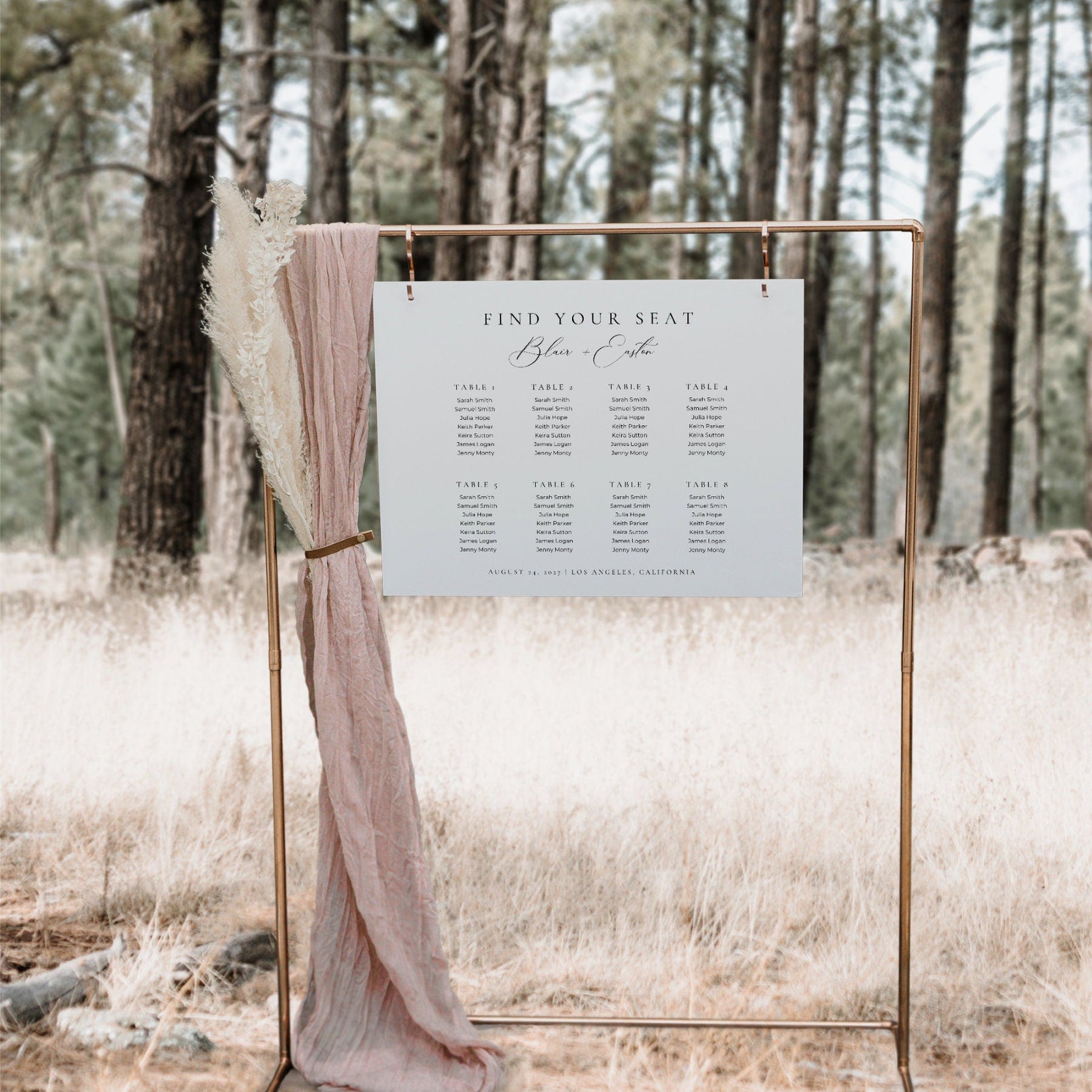 Small Wedding Seating Chart Template 8 Tables - Blair – PRETTY PEONIES SHOP